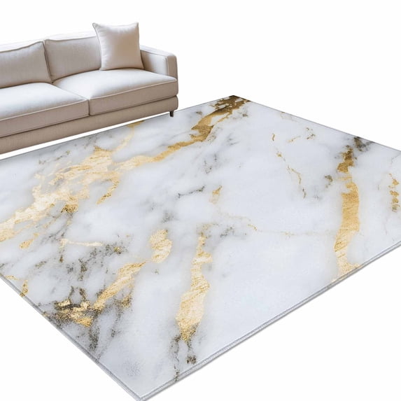 Area Rug 3x5ft Ombre White Golden Marble Washable Area Rugs for Living ...