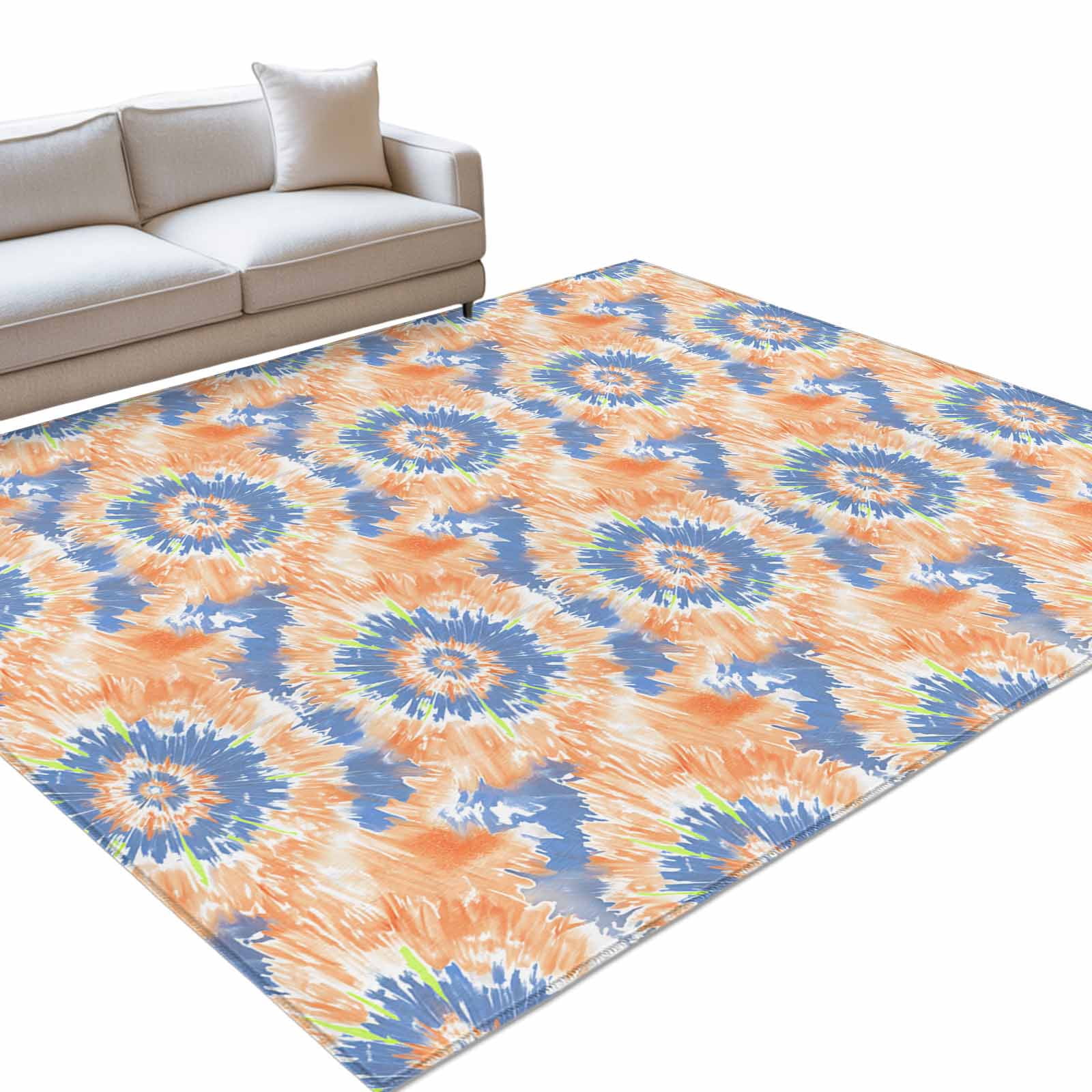 Area Rug 3x5ft Orange Blue Tie Dye Washable Area Rugs for Living Room ...