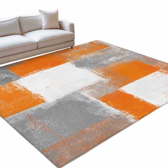 Area Rug 3x5ft, Orange Color Block Oil Painting Art Washable Rugs for ...