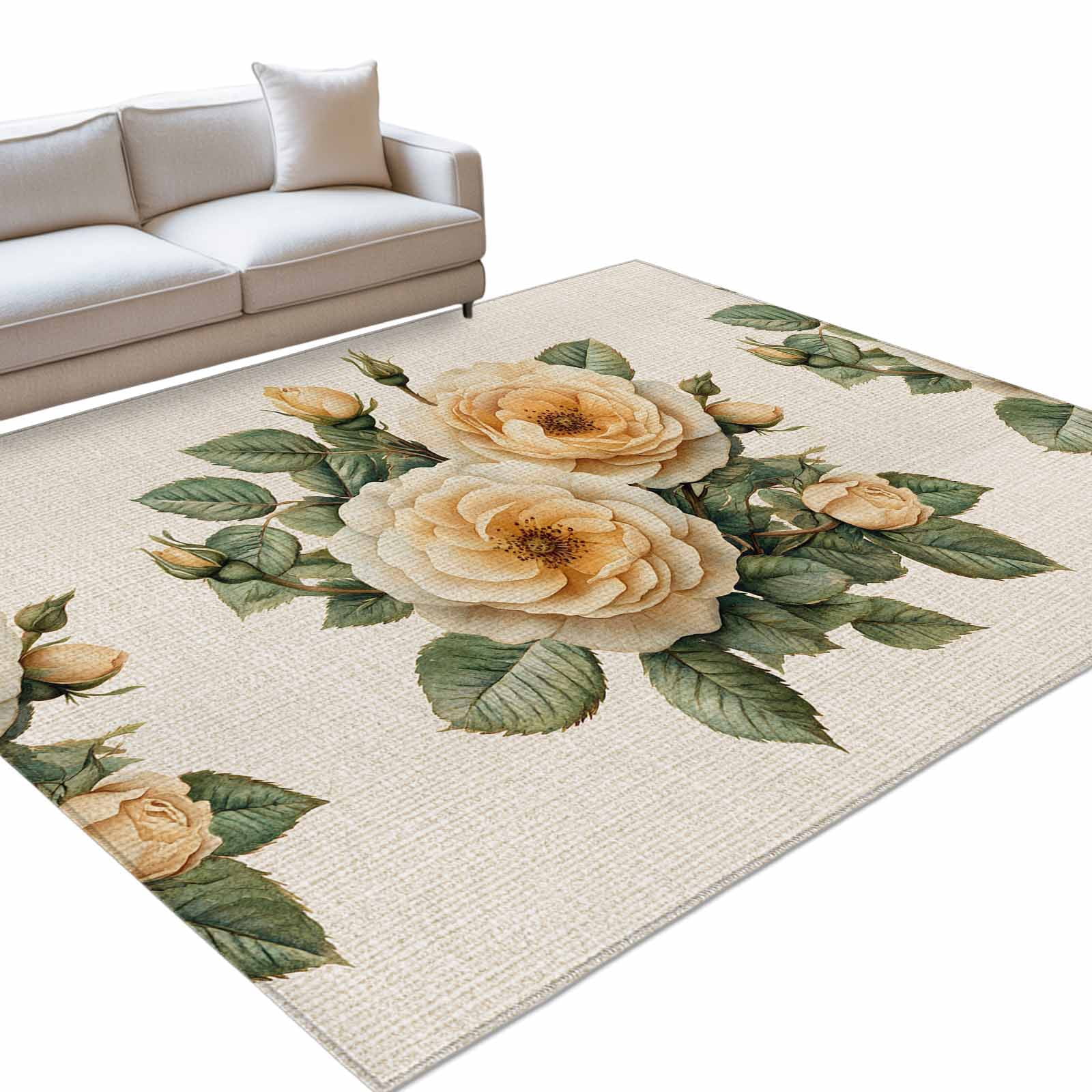 Area Rug 3x5ft Orange Roses Washable Area Rugs for Living Room Retro ...