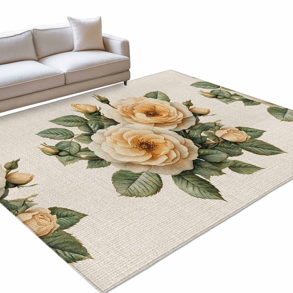 Area Rug 3x5ft Orange Roses Washable Area Rugs for Living Room Retro ...