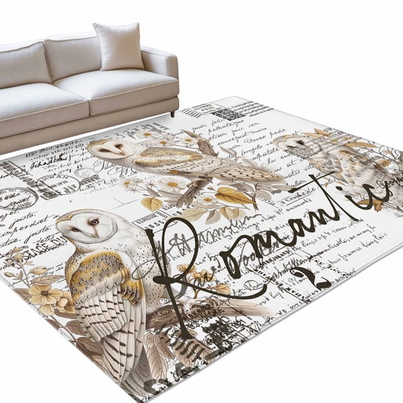 Area Rug 3x5ft Owl Tree Leaves Branch Flower Washable Area Rugs for ...