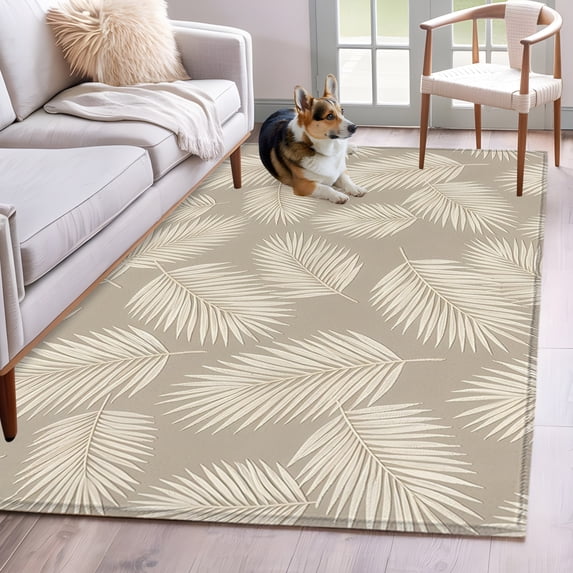 Area Rug 3x5ft Palm Leaves Silhouettes Beige Area Rugs Washable Low ...
