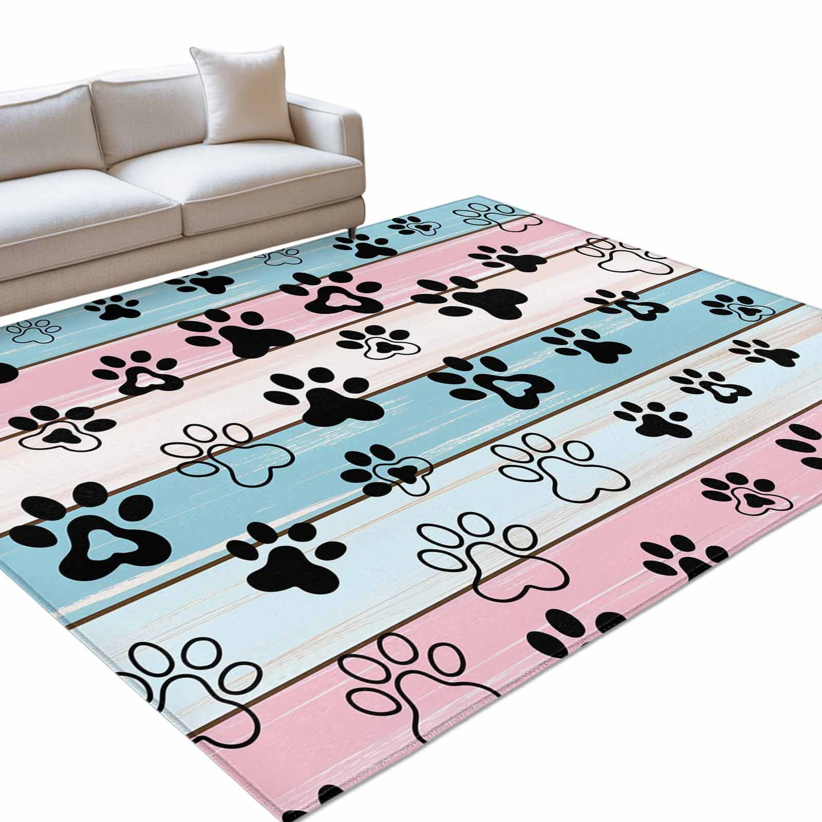 Area Rug 3x5ft Paw Print Washable Area Rugs for Living Room Animal Pink ...