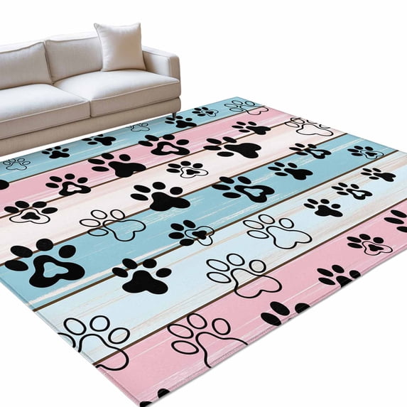 Area Rug 3x5ft Paw Print Washable Area Rugs for Living Room Animal Pink ...
