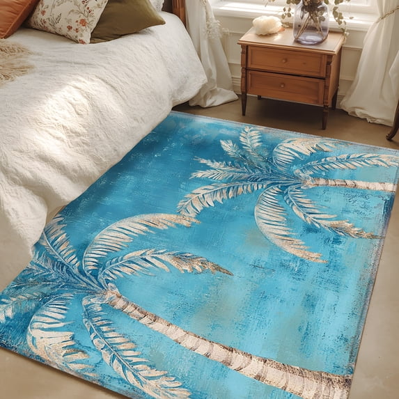 Area Rug 3x5ft Peacock Blue Palm Tree Floor Carpets Indoor Floor Area ...