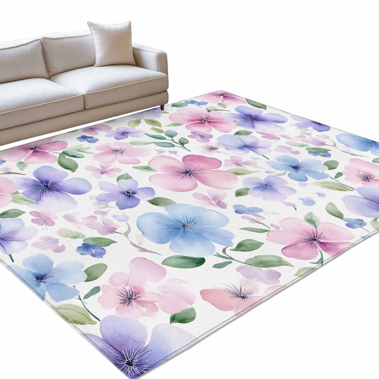 Area Rug 3x5ft Pink Blue Purple Flower Washable Area Rugs for Living ...