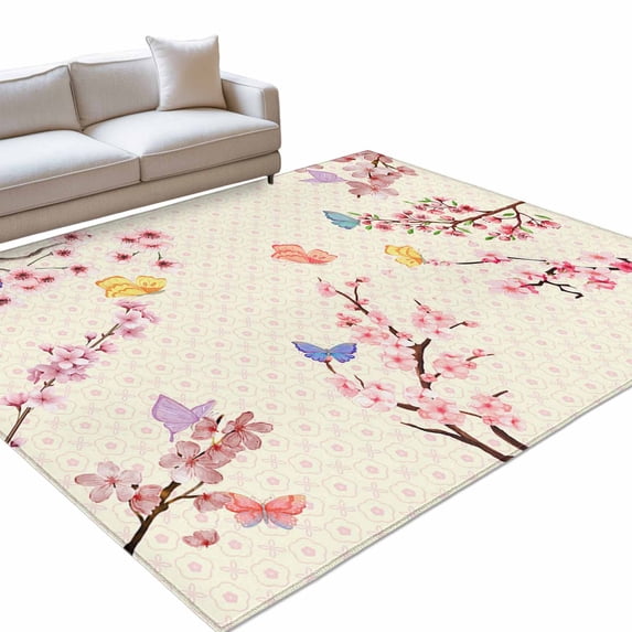 Area Rug 3x5ft Pink Cherry Butterfly Washable Area Rugs for Living Room ...