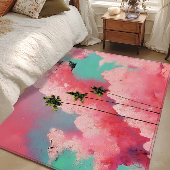 Area Rug 3x5ft Pink Cloud Palm Tree Carpets Indoor Floor Area Mat ...
