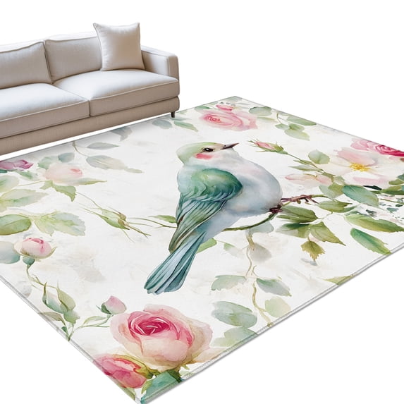 Area Rug 3x5ft Pink Floral Washable Area Rugs for Living Room Bird ...