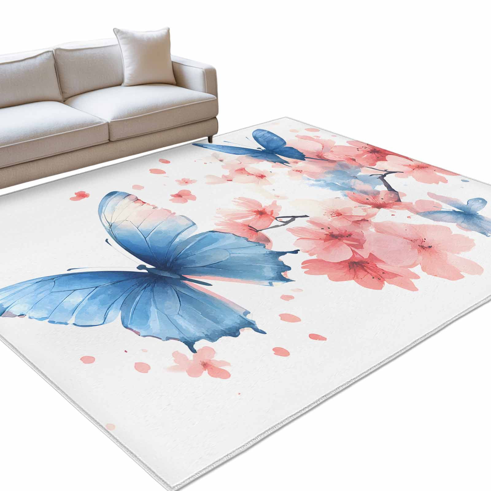 Area Rug 3x5ft Pink Flower Washable Area Rugs for Living Room Blue ...