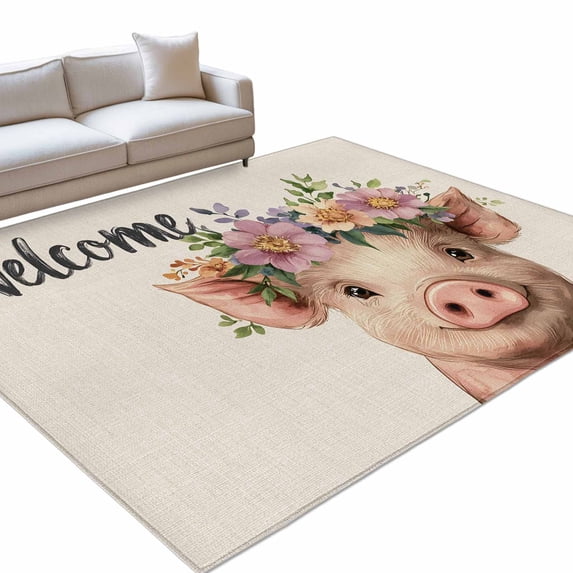 Area Rug 3x5ft Pink Pig Washable Area Rugs for Living Room Flower ...