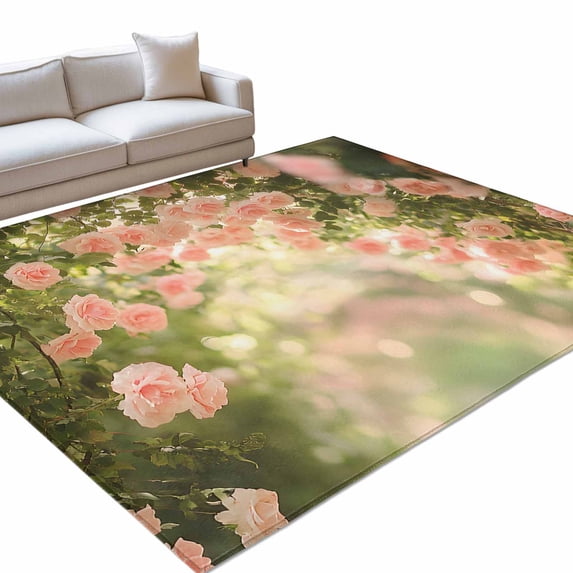Area Rug 3x5ft Pink Rose Vine Washable Area Rugs for Living Room Spring ...