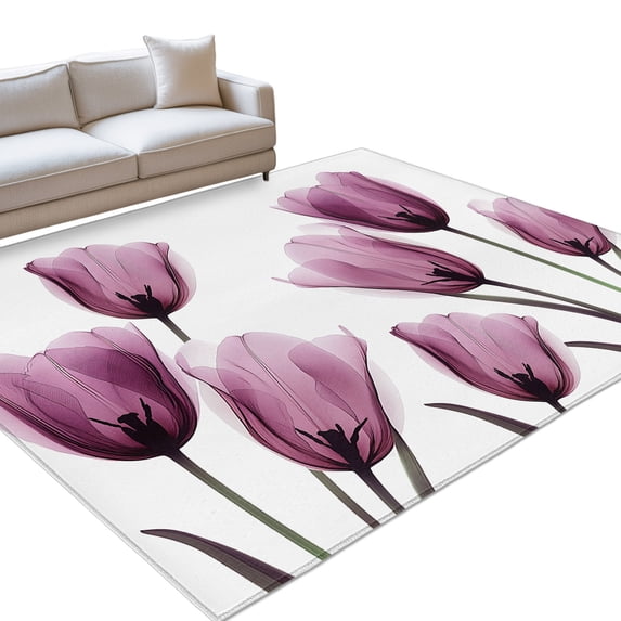Area Rug 3x5ft Pink Tulip Washable Area Rugs for Living Room Floral ...