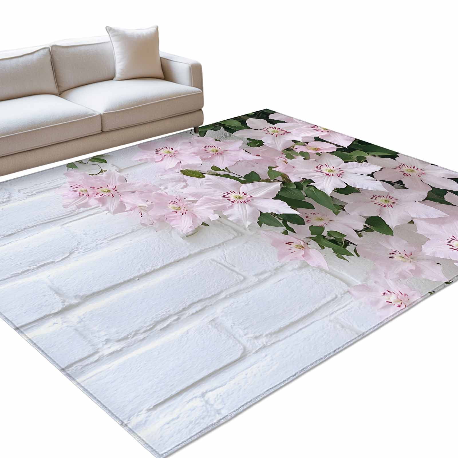 Area Rug 3x5ft Pink White Flowers Washable Area Rugs for Living Room ...