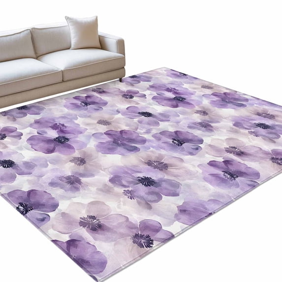 Area Rug 3x5ft Purple Flower Washable Area Rugs for Living Room Floral ...