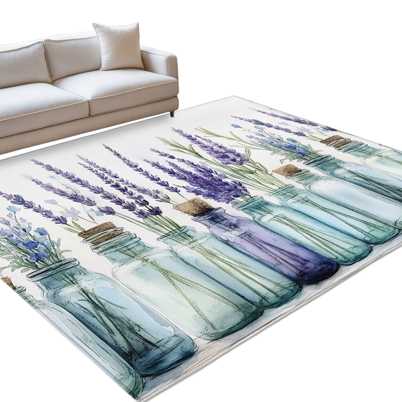 Area Rug 3x5ft Purple Lavender Flowers Washable Area Rugs for Living ...