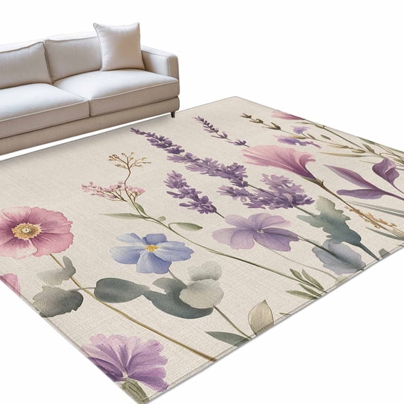 Area Rug 3x5ft Purple Pink Blue Flowers Lavender Washable Area Rugs for ...