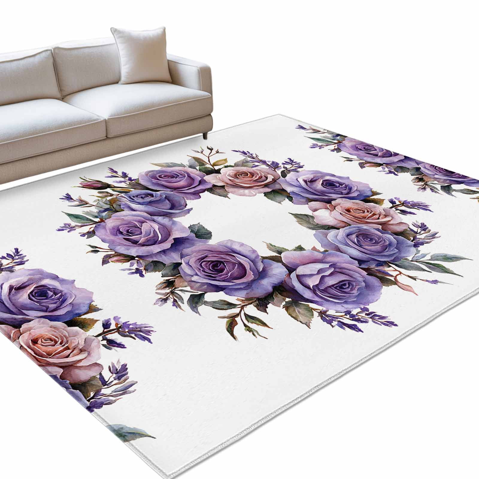 Area Rug 3x5ft Purple Rose Wreath Washable Area Rugs for Living Room ...