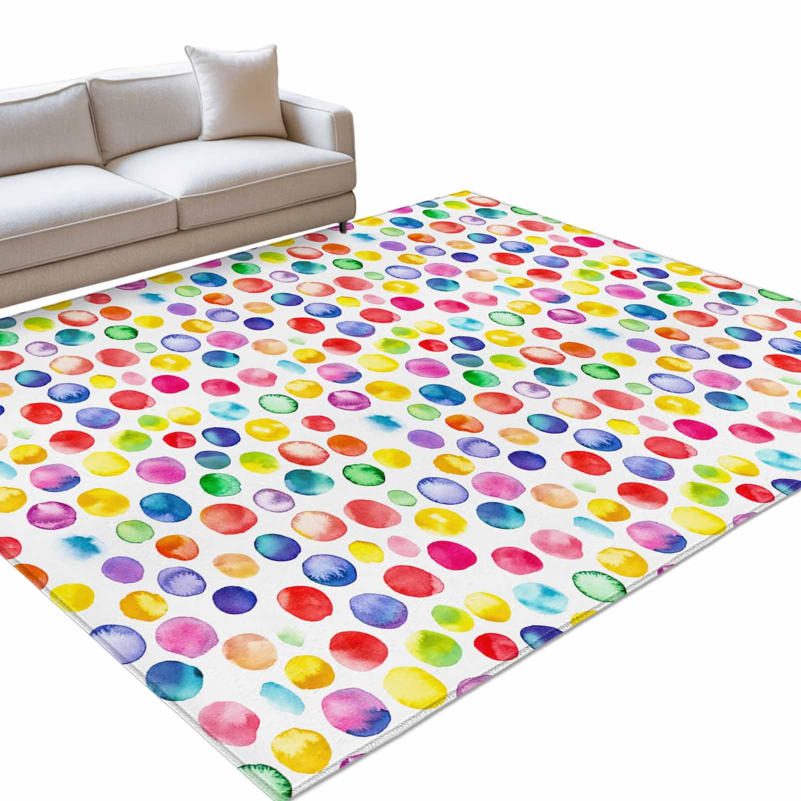 Area Rug 3x5ft Rainbow Polka Dots Washable Area Rugs for Living Room ...