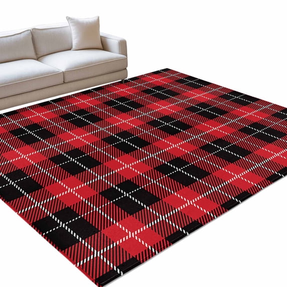Area Rug 3x5ft Red Black Check Plaid Washable Area Rugs for Living Room ...