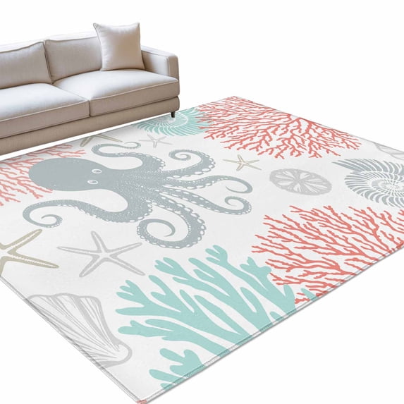 Area Rug 3x5ft Red Coral Octopus Washable Area Rugs for Living Room ...