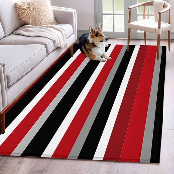 Area Rug 3x5ft Red Mexican Stripe Water Ripple Area Rugs Washable Low ...