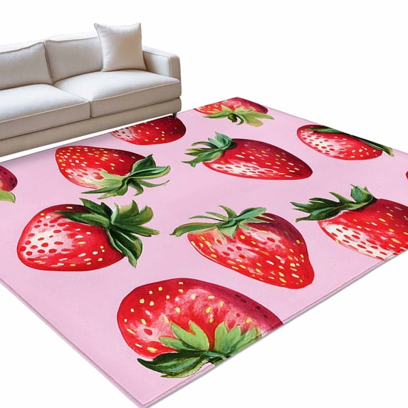 Area Rug 3x5ft Red Strawberries Washable Area Rugs for Living Room Pink ...