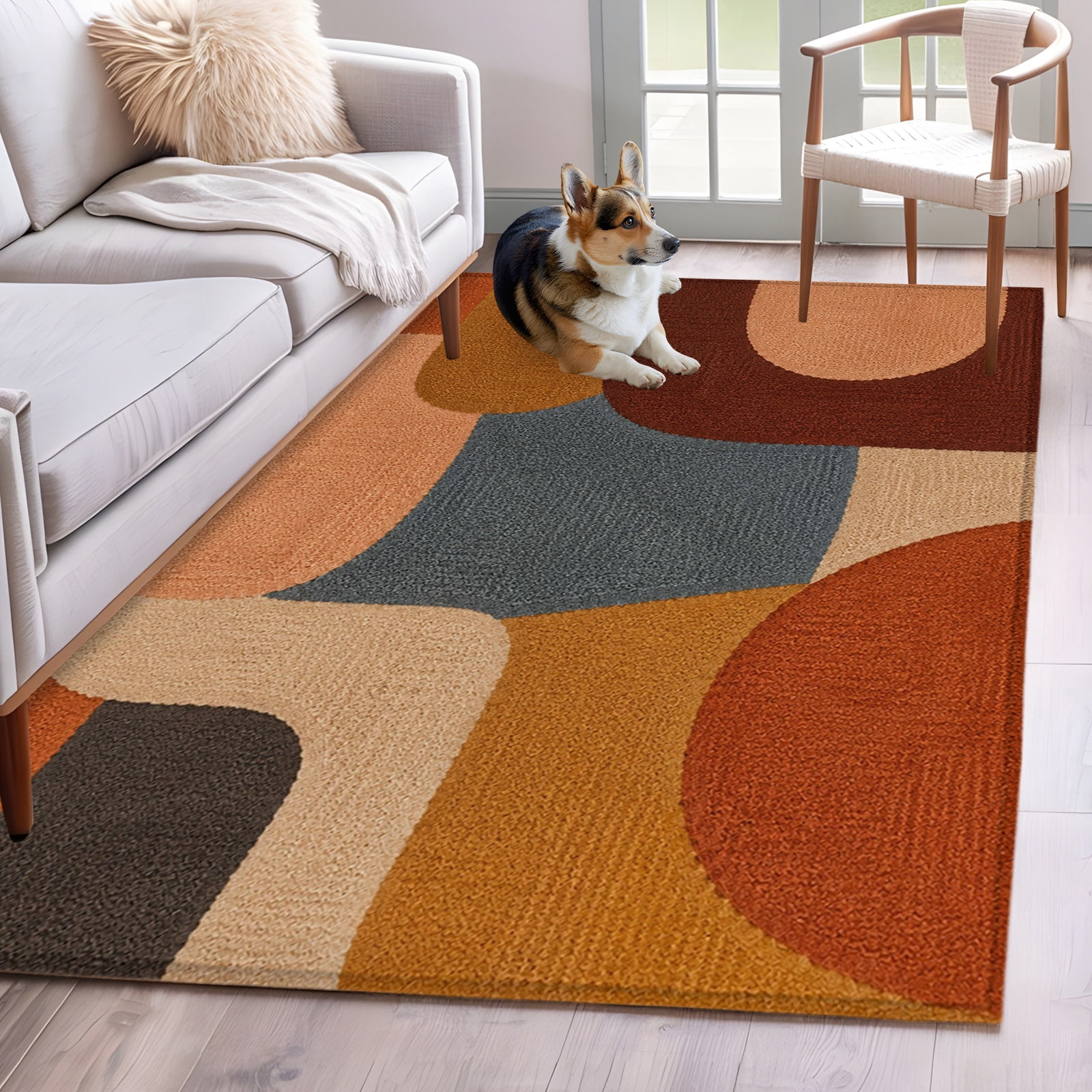 Area Rug 3x5ft Retro Color Block Brown Area Rugs Washable Low Pile ...