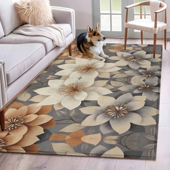 Area Rug 3x5ft Retro Elegant Pastoral Flower Area Rugs Washable Low ...