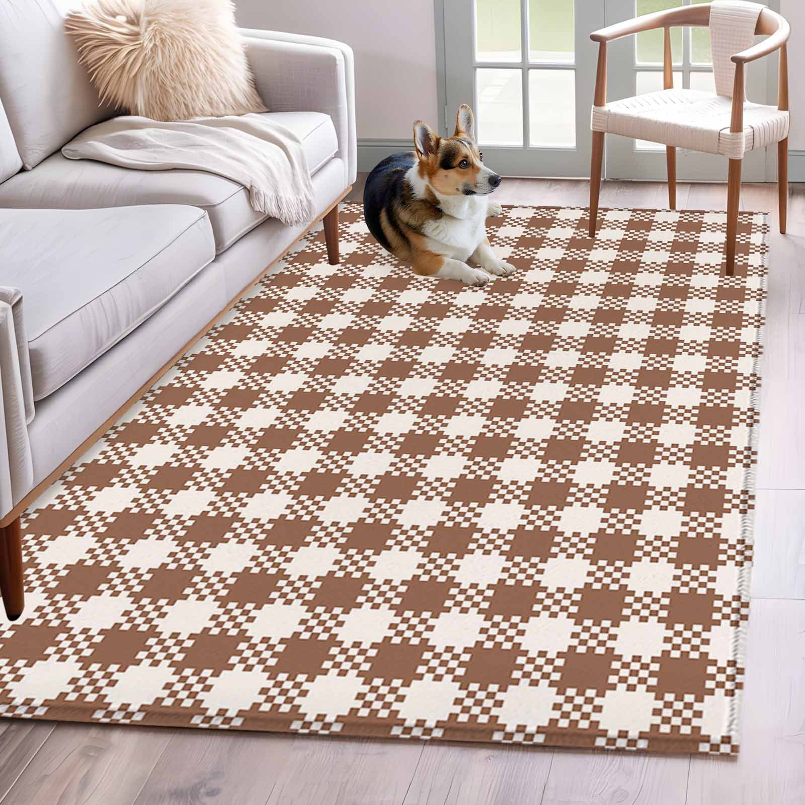 Area Rug 3x5ft, Retro Geometric Buffalo Tartan Washable Rugs for Living ...