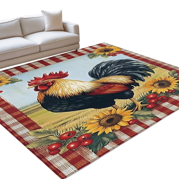 Area Rug 3x5ft Retro Rooster Sunflower Washable Area Rugs for Living ...