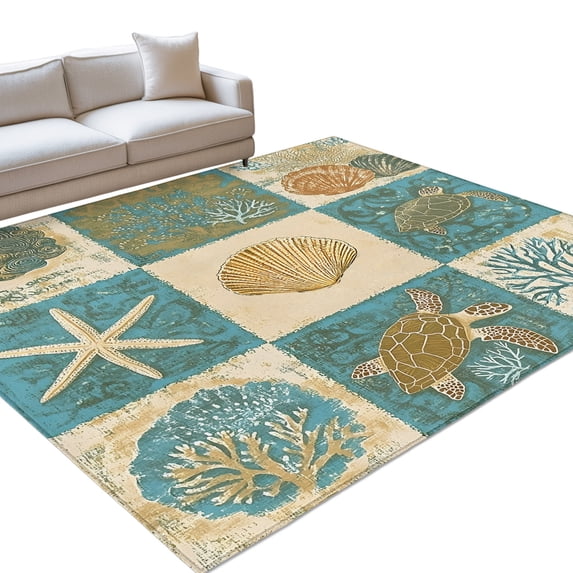 Area Rug 3x5ft Retro Turtle Starfish Shell Washable Area Rugs for ...