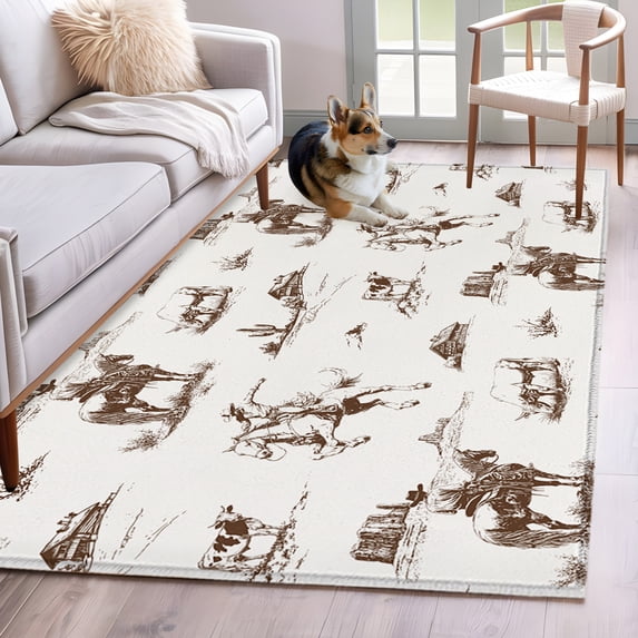 Area Rug 3x5ft Retro Western Cowboy Area Rugs Washable Low Pile Floor ...