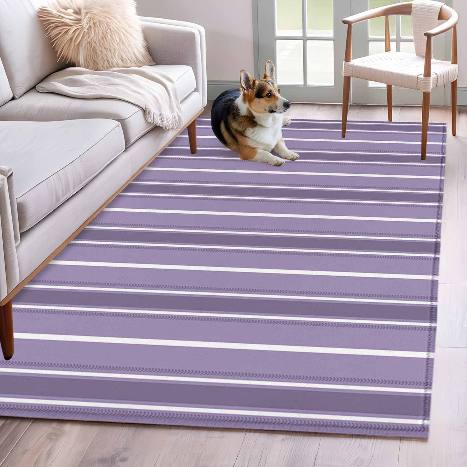 Area Rug 3x5ft Rustic Purple Gradient Stripe Area Rugs Washable Low ...