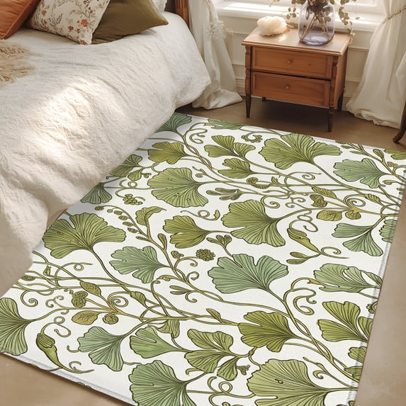 Area Rug 3x5ft Sage Green Ginkgo Leaves Floor Carpets Indoor Floor Area ...