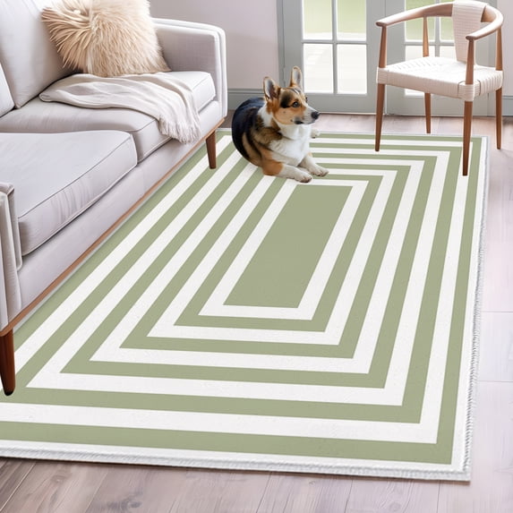 Area Rug 3x5ft, Sage Green Square Stripe Washable Rugs for Living Room ...