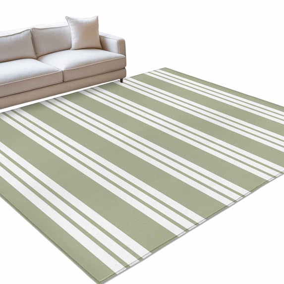 Area Rug 3x5ft, Sage Green Stripes Country Washable Rugs for Living ...
