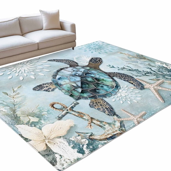 Area Rug 3x5ft Sea Turtle Washable Area Rugs for Living Room Blue Ocean ...