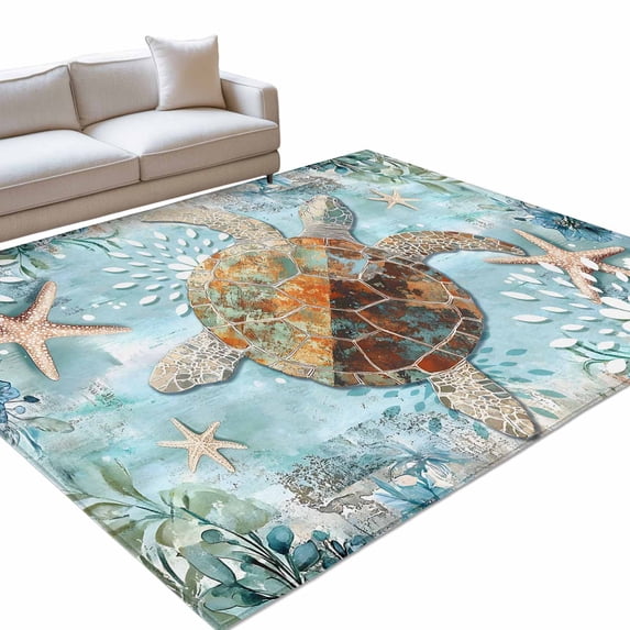 Area Rug 3x5ft Sea Turtle Washable Area Rugs for Living Room Ocean Teal ...