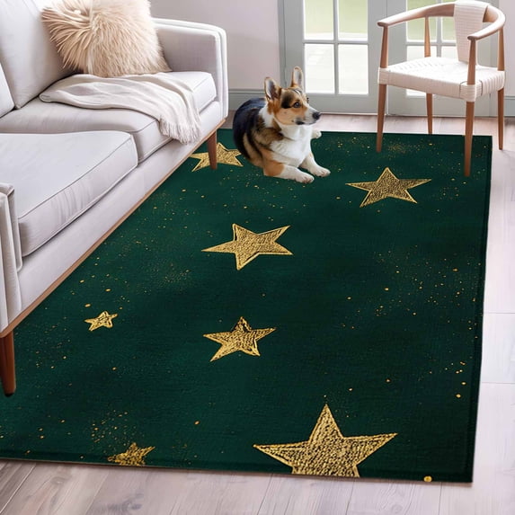 Area Rug 3x5ft Seamless Gold Star on Hunter Green Area Rugs Washable ...