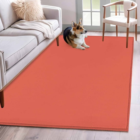 Area Rug 3x5ft Solid Color Coral Red Area Rugs Washable Low Pile Floor ...
