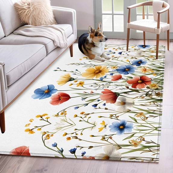 Area Rug 3x5ft Spring Colorful Blooming Flowers Leaves Area Rugs ...