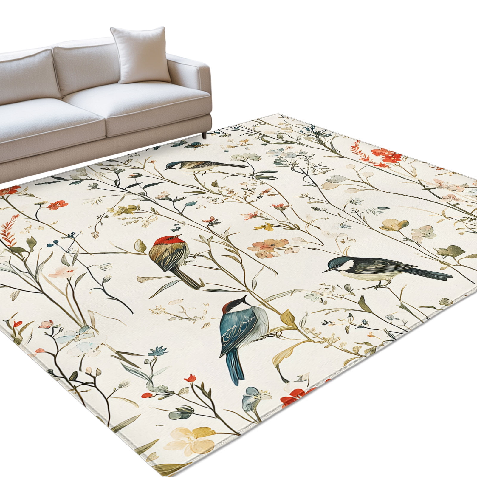 Area Rug 3x5ft Spring Flowers Bird Washable Area Rugs for Living Room ...