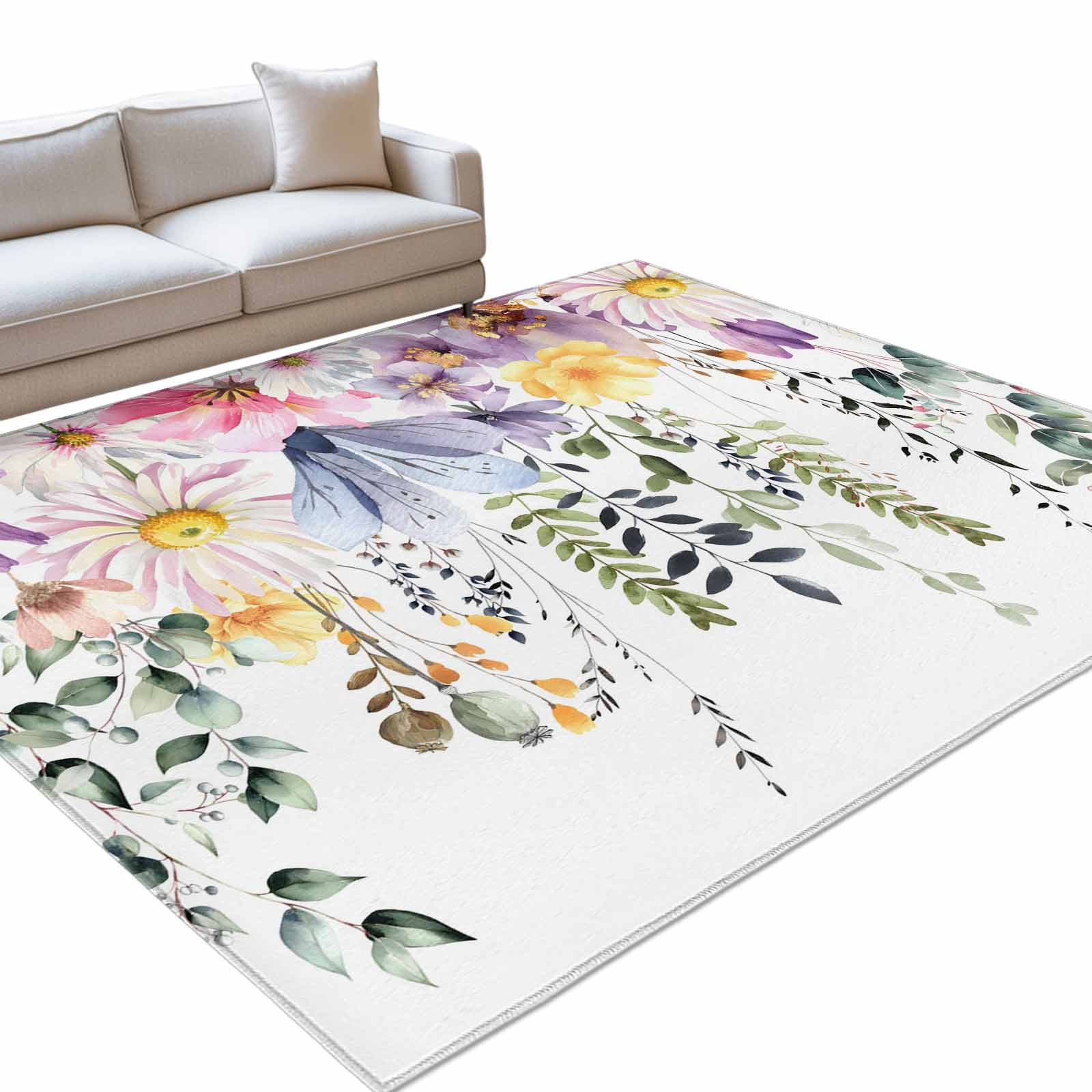 Area Rug 3x5ft Spring Flowers Leaf Washable Area Rugs for Living Room ...