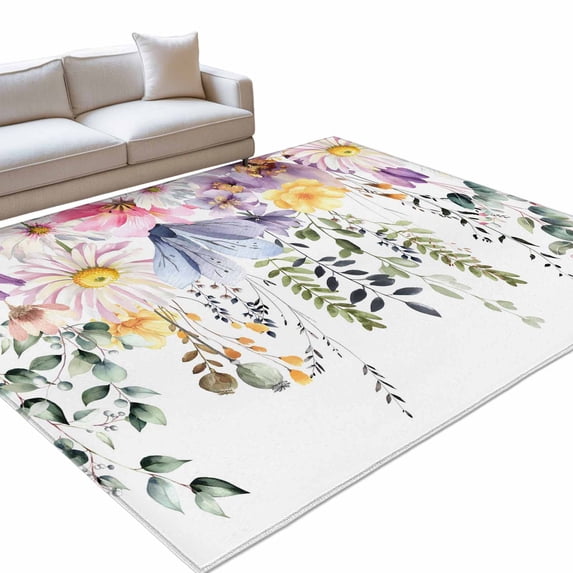 Area Rug 3x5ft Spring Flowers Leaf Washable Area Rugs for Living Room ...
