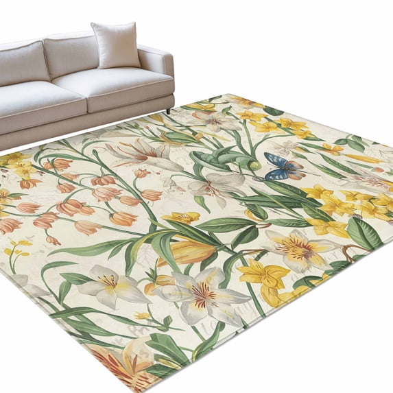 Area Rug 3x5ft Spring Flowers Leaves Washable Area Rugs for Living Room ...