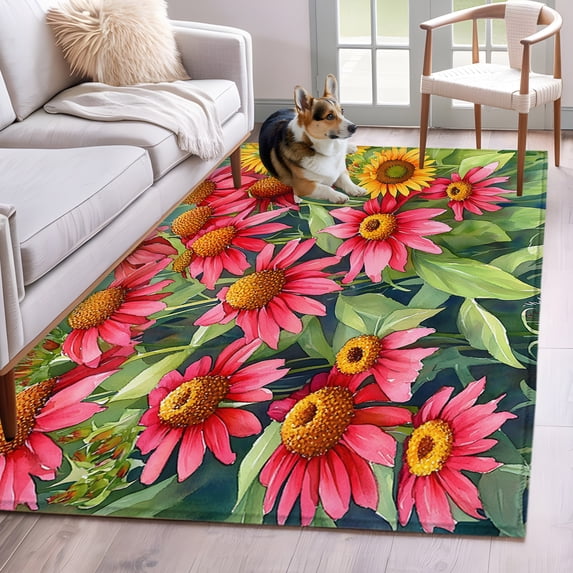 Area Rug 3x5ft Spring Sunflower Watercolor Floral Area Rugs Washable ...