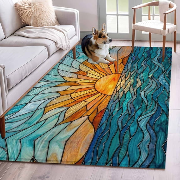 Area Rug 3x5ft, Stained Glass Sunset Washable Rugs for Living Room ...
