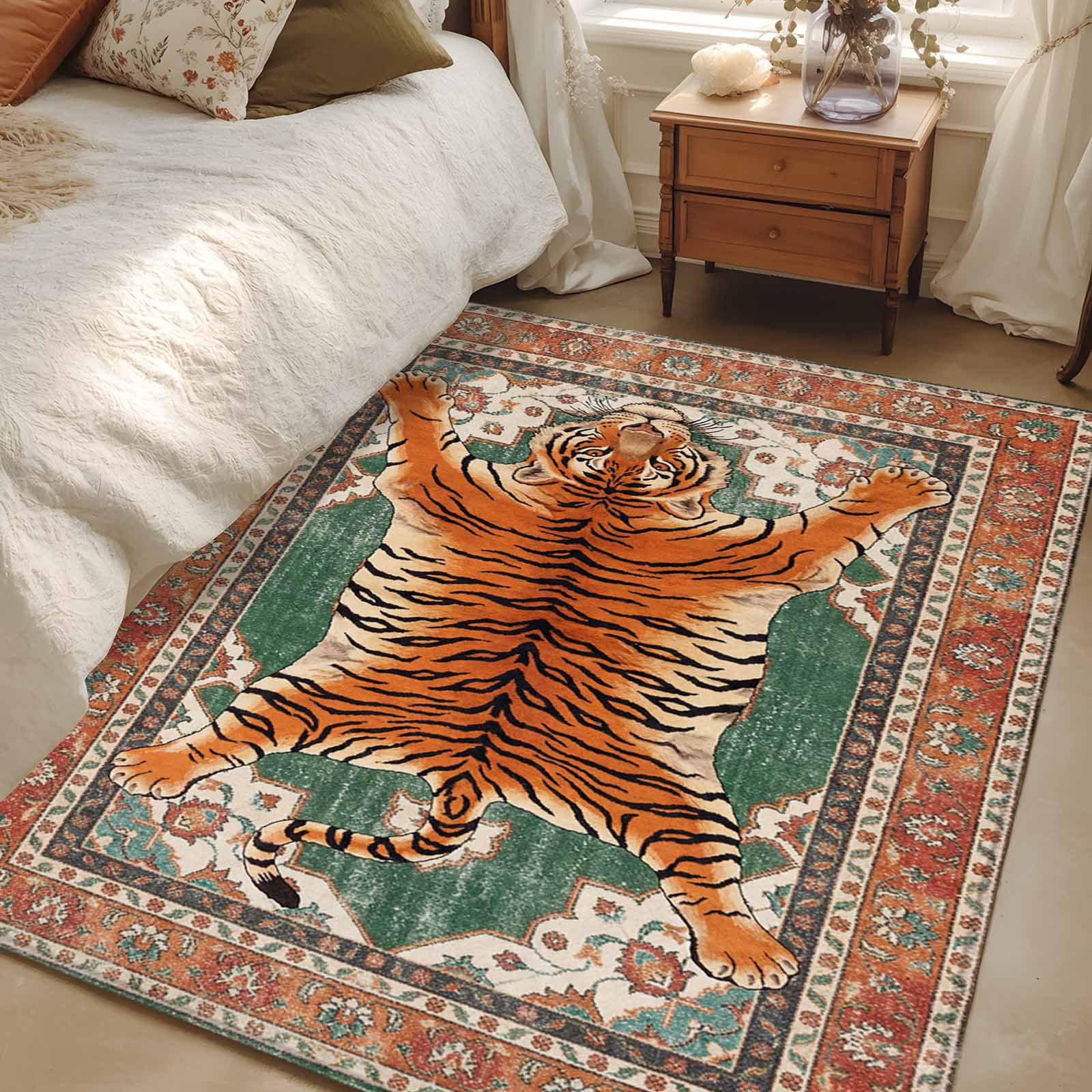 Area Rug 3x5ft Striking Tiger Carpets Indoor Floor Area Mat Washable ...
